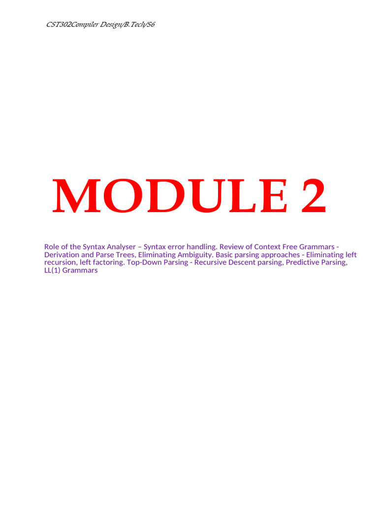 CST302 - Compiler - Design - Module 2 | PDF | Parsing | Formalism (Deductive)