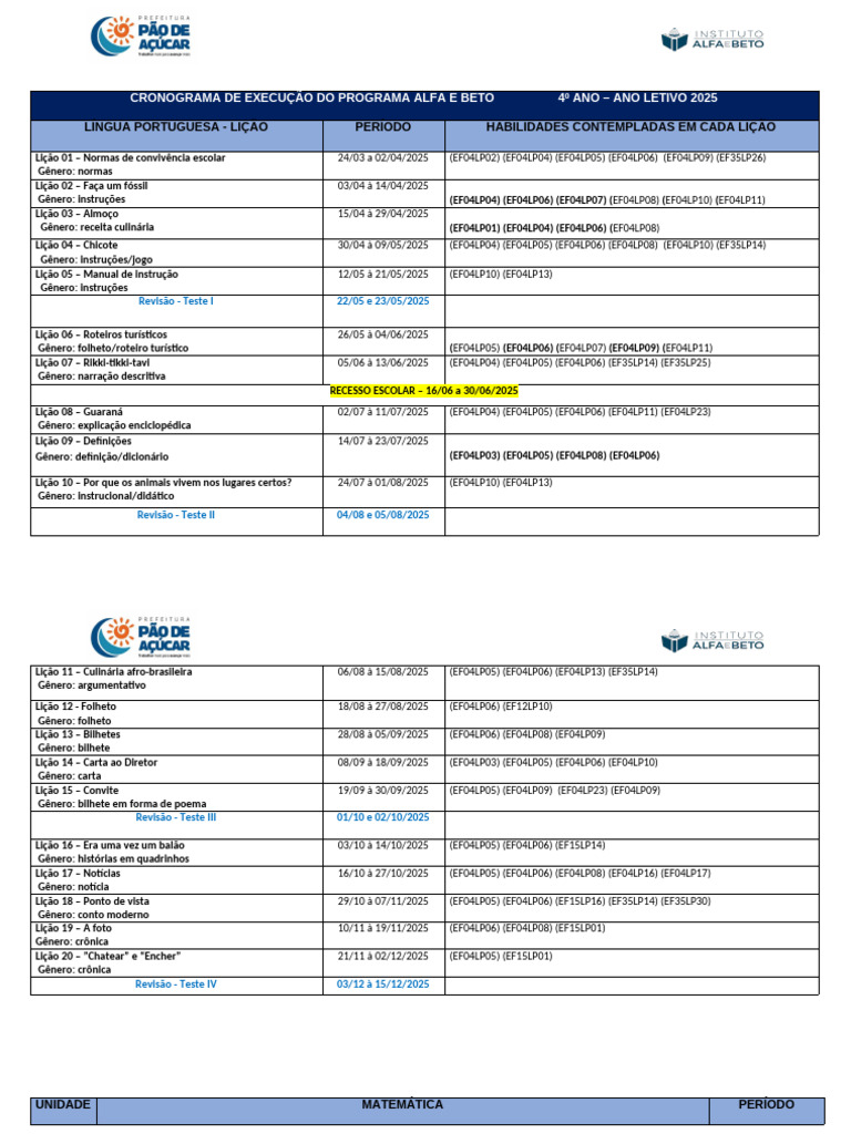 Cronograma Programa Alfa e Beto 2025 | PDF | Terra | Crosta (Geologia)