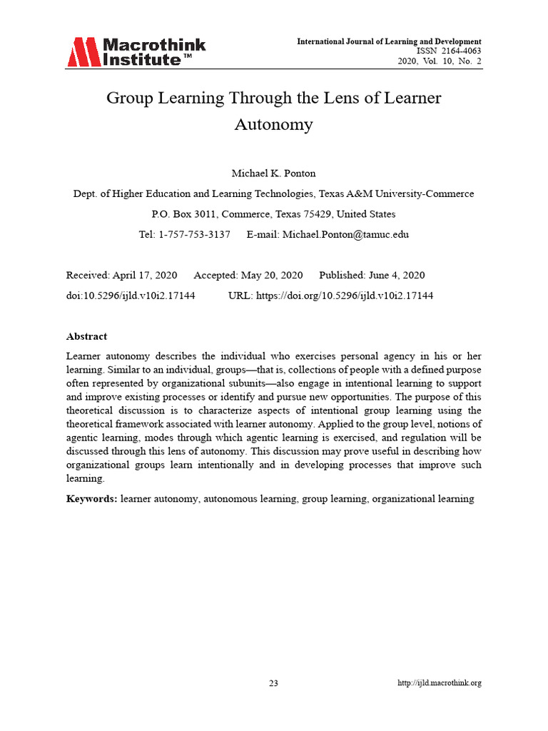 Group Learning Through The Lens of Learner Autonom | PDF | Learning ...