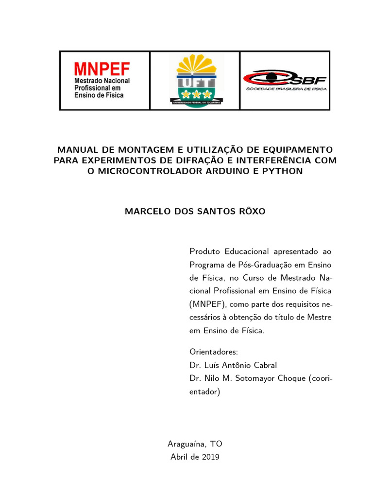 Manual de Montagem e Utilização de Equipamento para Experimentos de ...