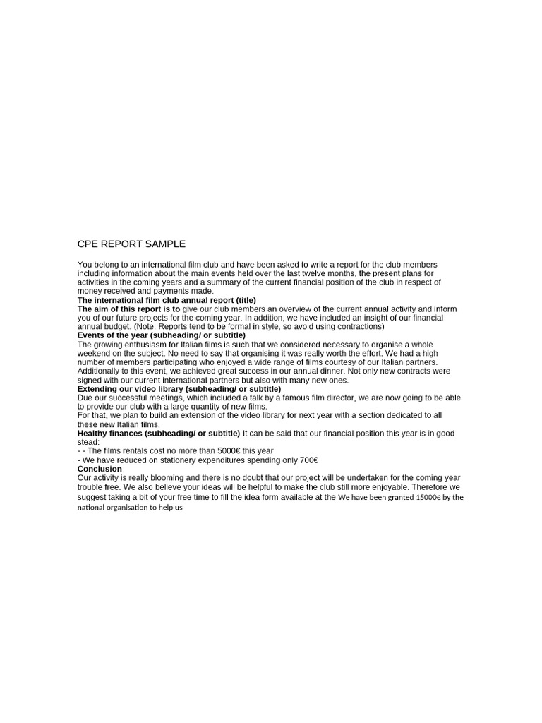 Cpe Report Sample of A Cultural Club | PDF