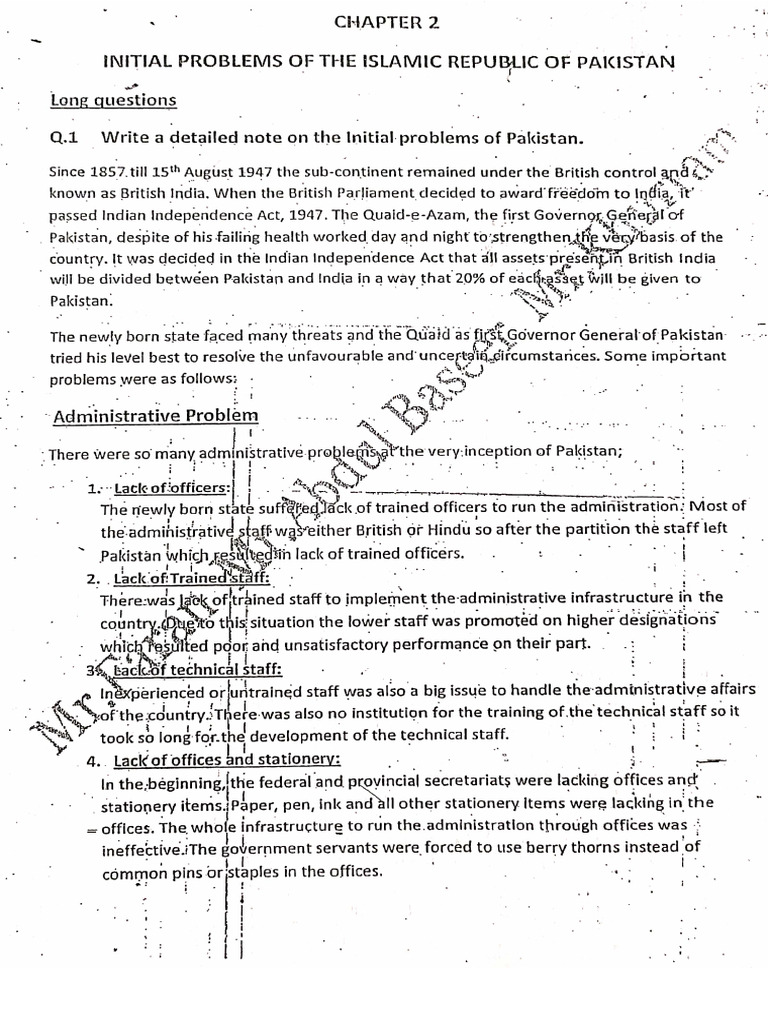 Initial Problems of The Islamic Republic of Pakistan | PDF