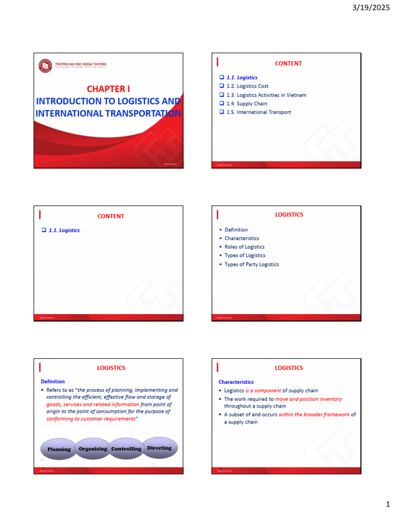 1.logistics TMA305E - Chapter 1 For Students | PDF | Logistics | Warehouse