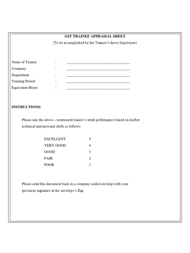 OJT Trainee Performance Evaluation Form | PDF | Action (Philosophy ...