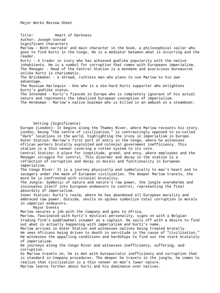 Copy of AP Literature Major Works Review Sheet | PDF | Kurtz (Heart Of ...