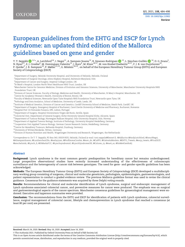Guidelines Ehtg and Escp 2021 | PDF | Colorectal Cancer | Causes Of Death