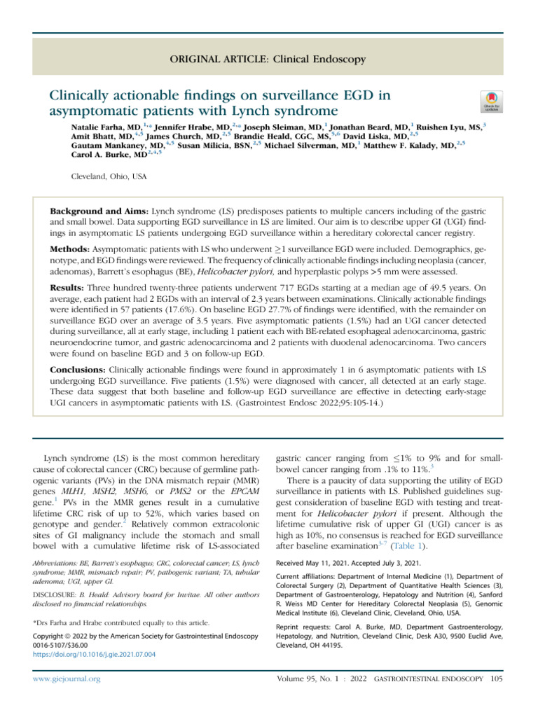 Clinical Endoscopy Farha N Et Al Clinically Actionabme Findings On Surveillance With EGD in ...