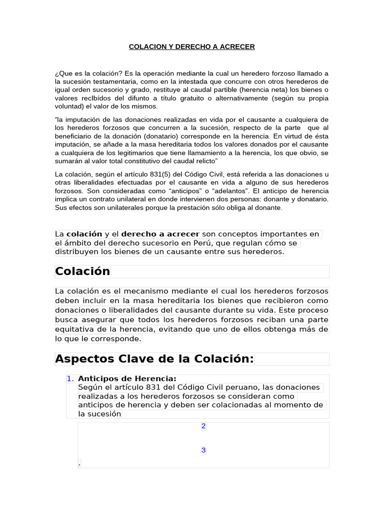Colacion y Derecho A Acrecer | PDF | Herencia | Donación