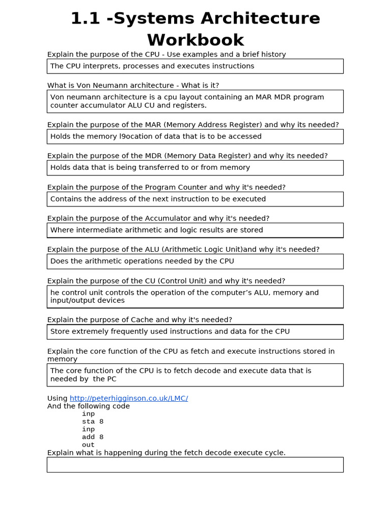 1.1 - Systems Architecture Revision Workbook | PDF | Central Processing ...