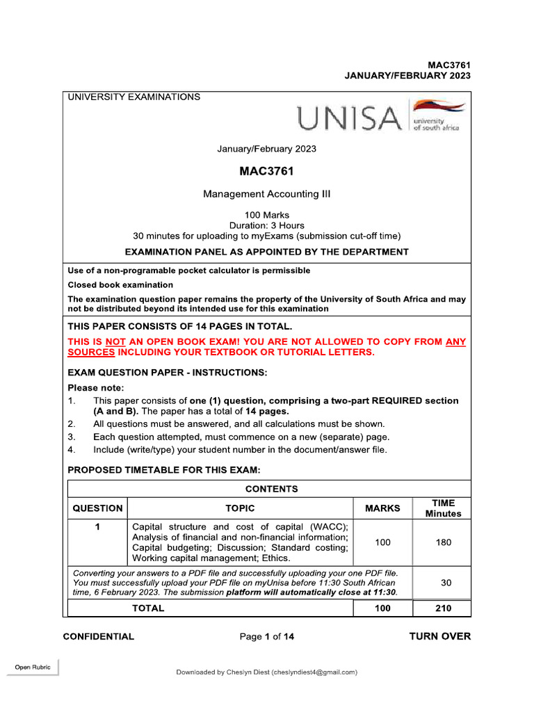 MAC3761 - Exam Question Paper - January 2023 | PDF