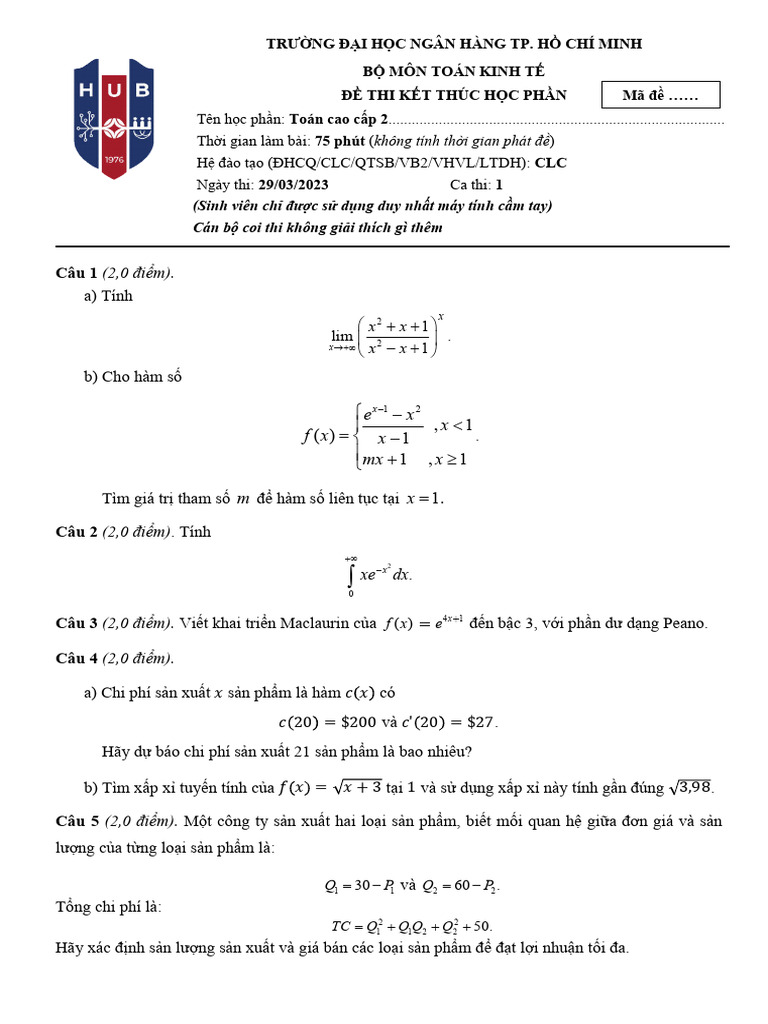 CLC - Ca1 - de Thi - TCC2 - 29 - 3 - 2023 | PDF