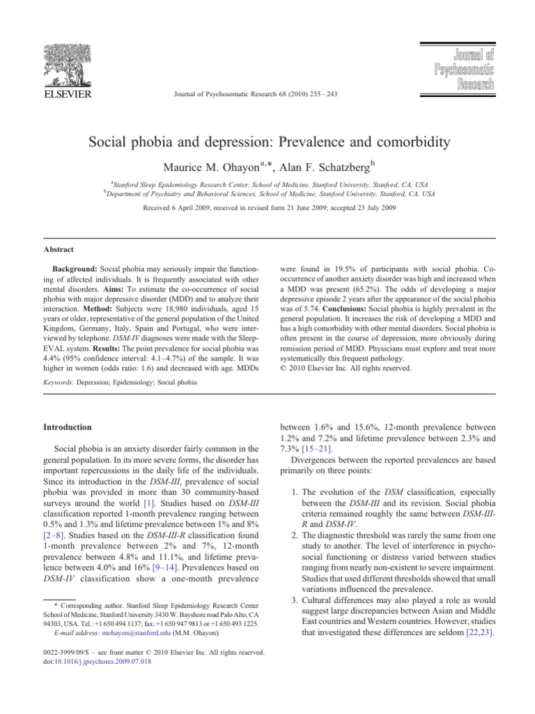Social_phobia_and_depression_Prevalence | PDF | Diagnostic And ...
