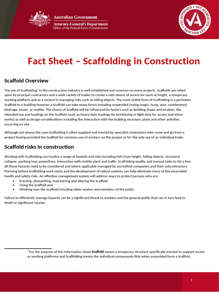 Fact Sheet - Scaffolding in Construction Fact Sheet FINAL | PDF ...