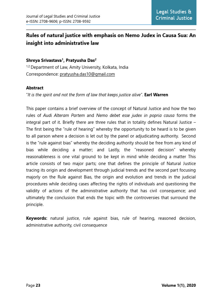 Royallit, Rules of Natural Justice With Emphasis On Nemo Judex in Causa ...