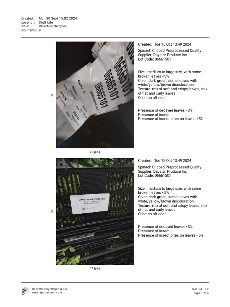 Daystar Spinach Quality Report 15 Oct 2024 | PDF