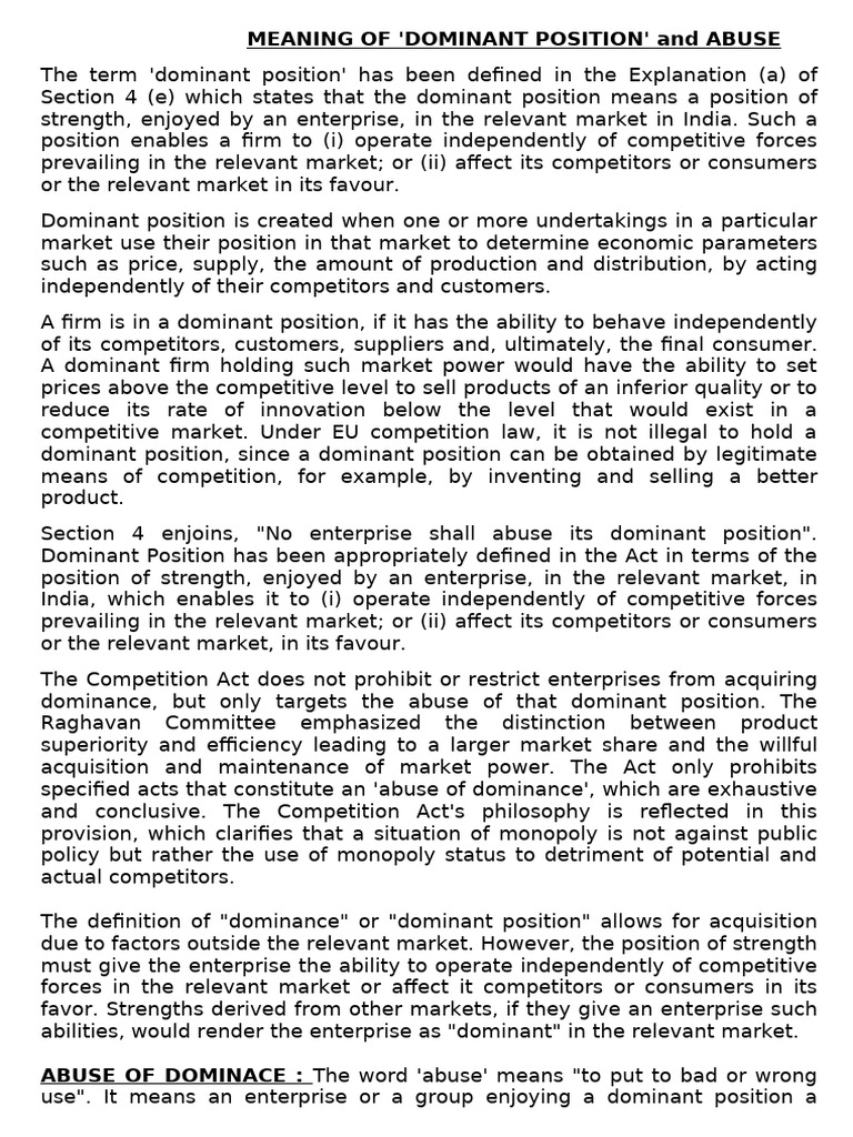 Understanding Dominant Position and Abuse | PDF | Monopoly | Market ...