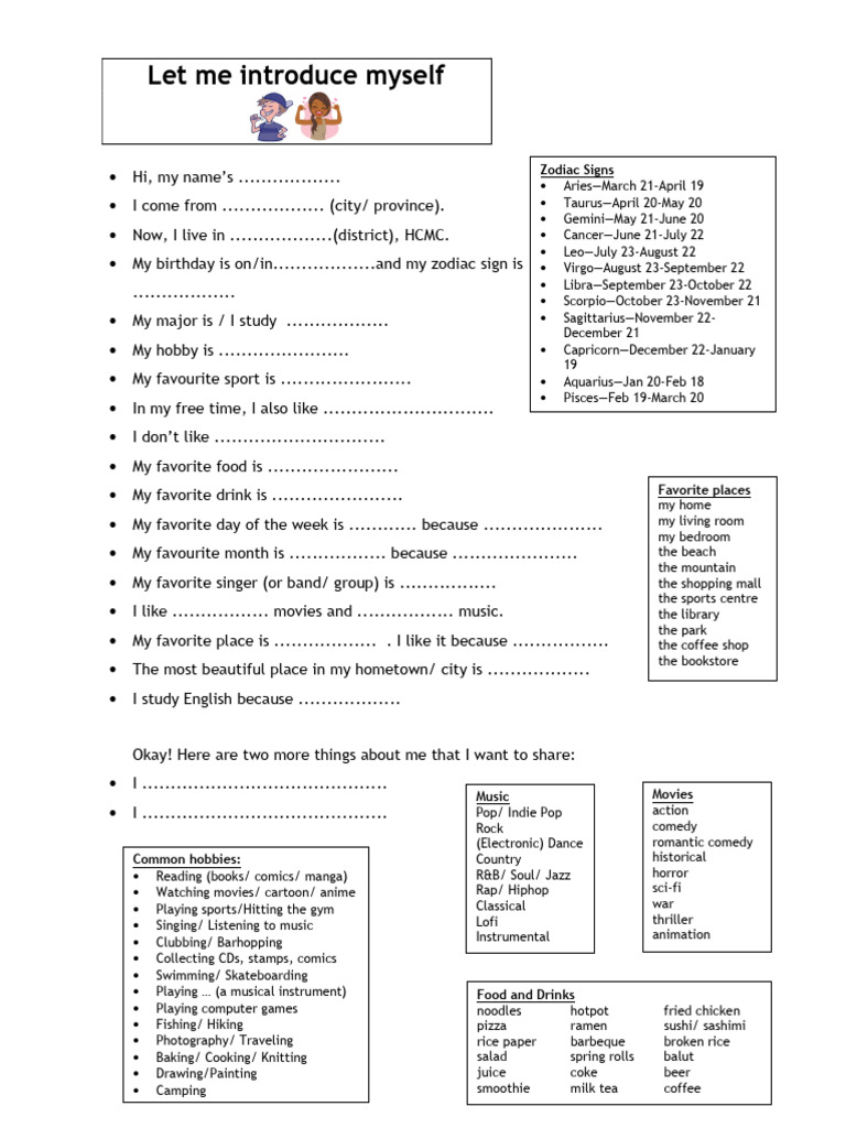Let me introduce myself - Worksheet | PDF | Astrological Sign