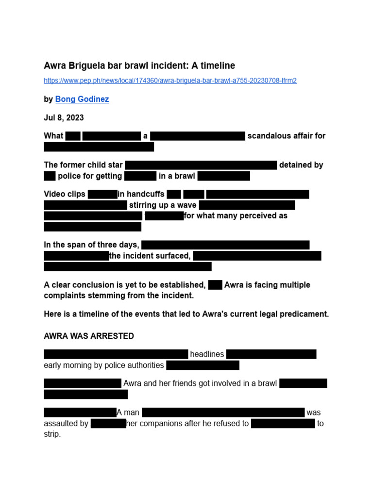 Awra Briguela Bar Brawl Incident: A Timeline | PDF