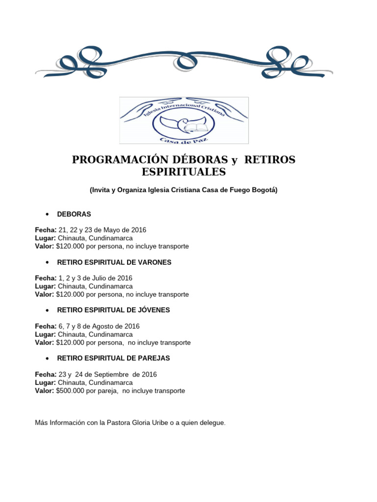 Retiros Espirituales en Chinauta 2016 | PDF