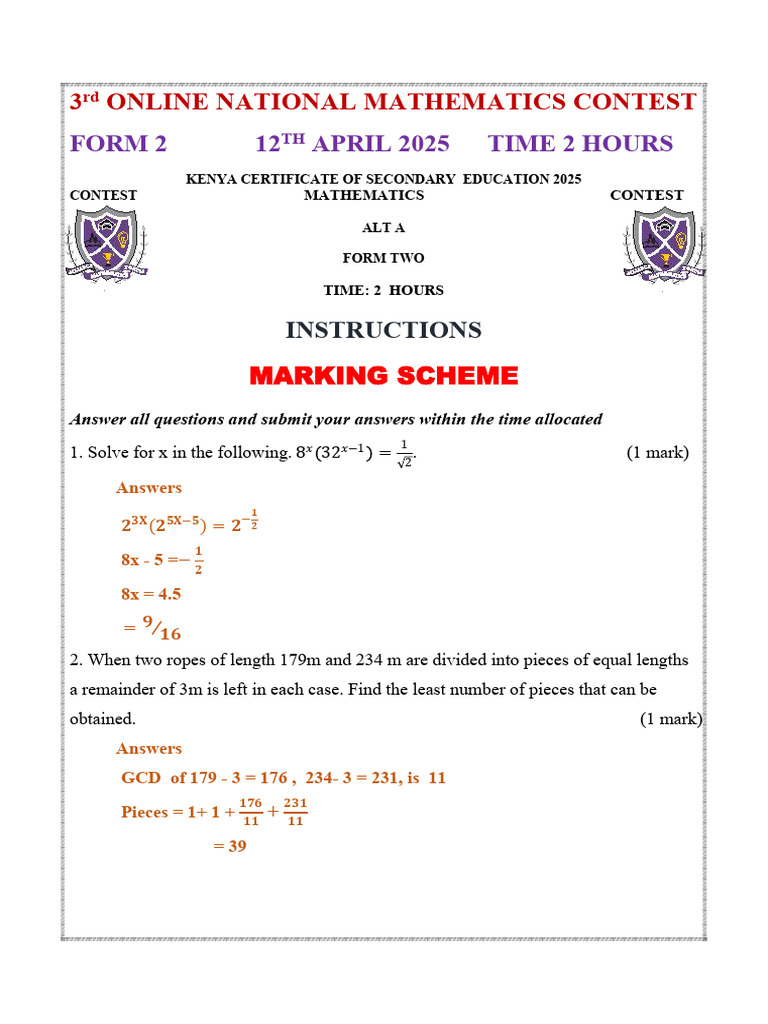 Detailed Marking Scheme Form 2 Brian | PDF | Elementary Geometry ...
