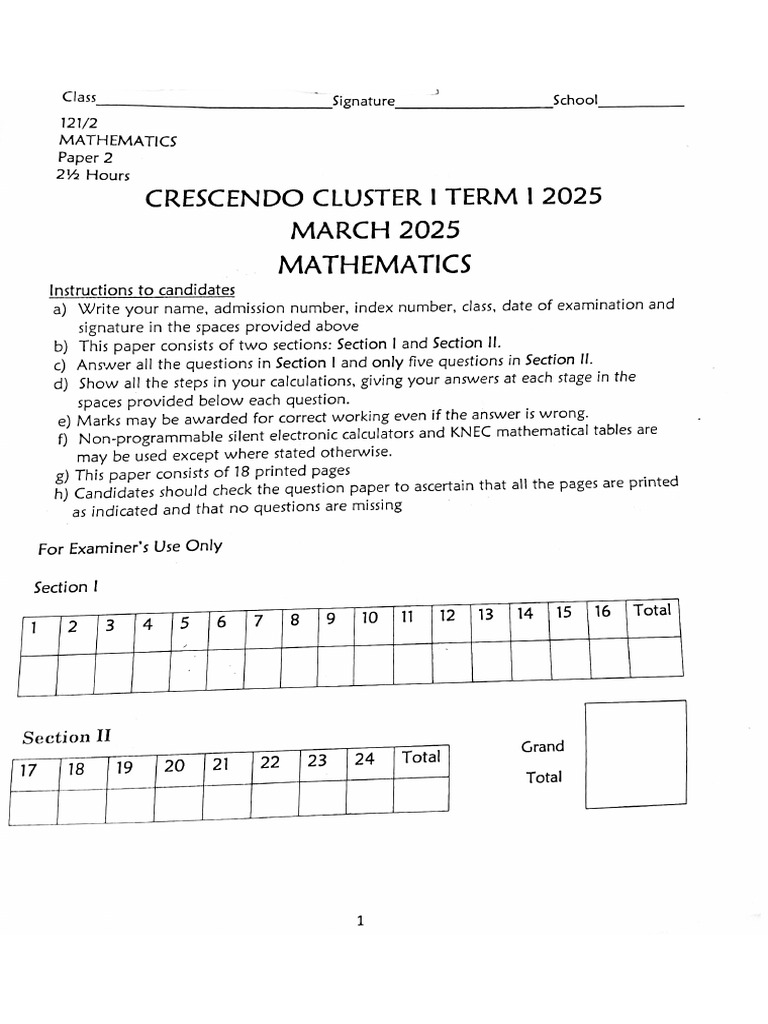 Maths Pp2 Ms Crescendo 1 2025 | PDF