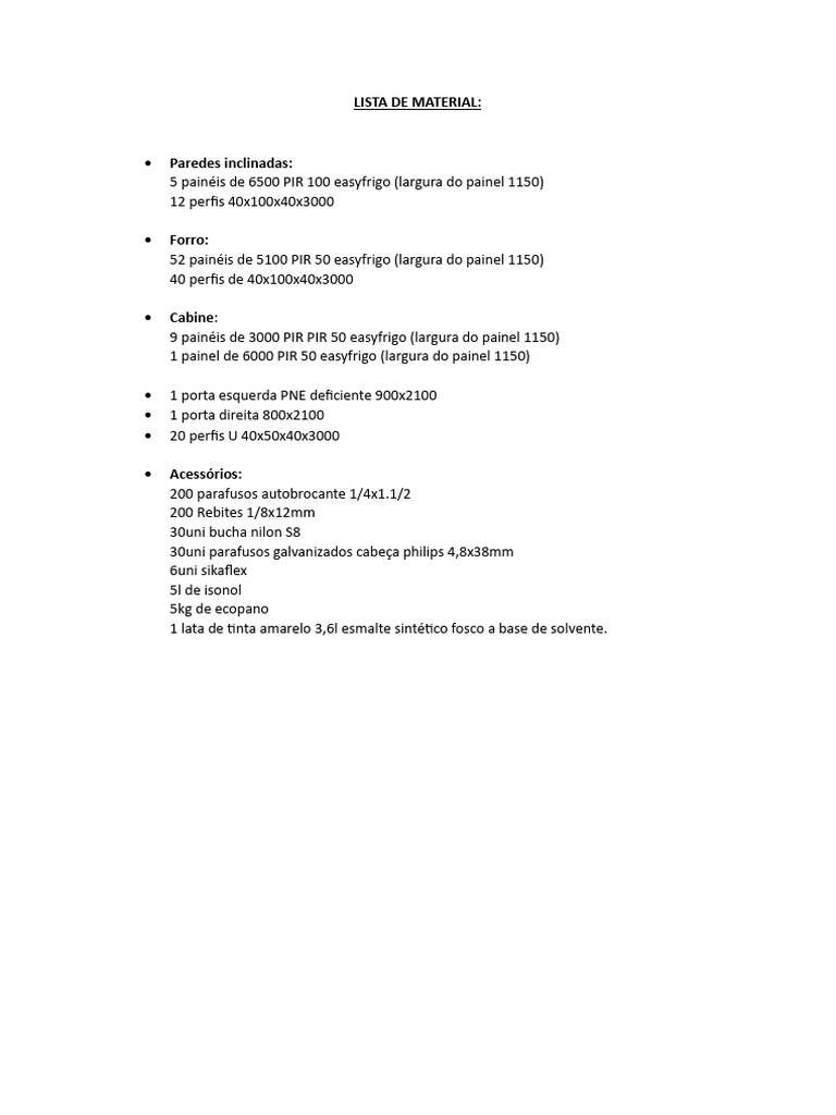 Lista de Material (BRT) | PDF