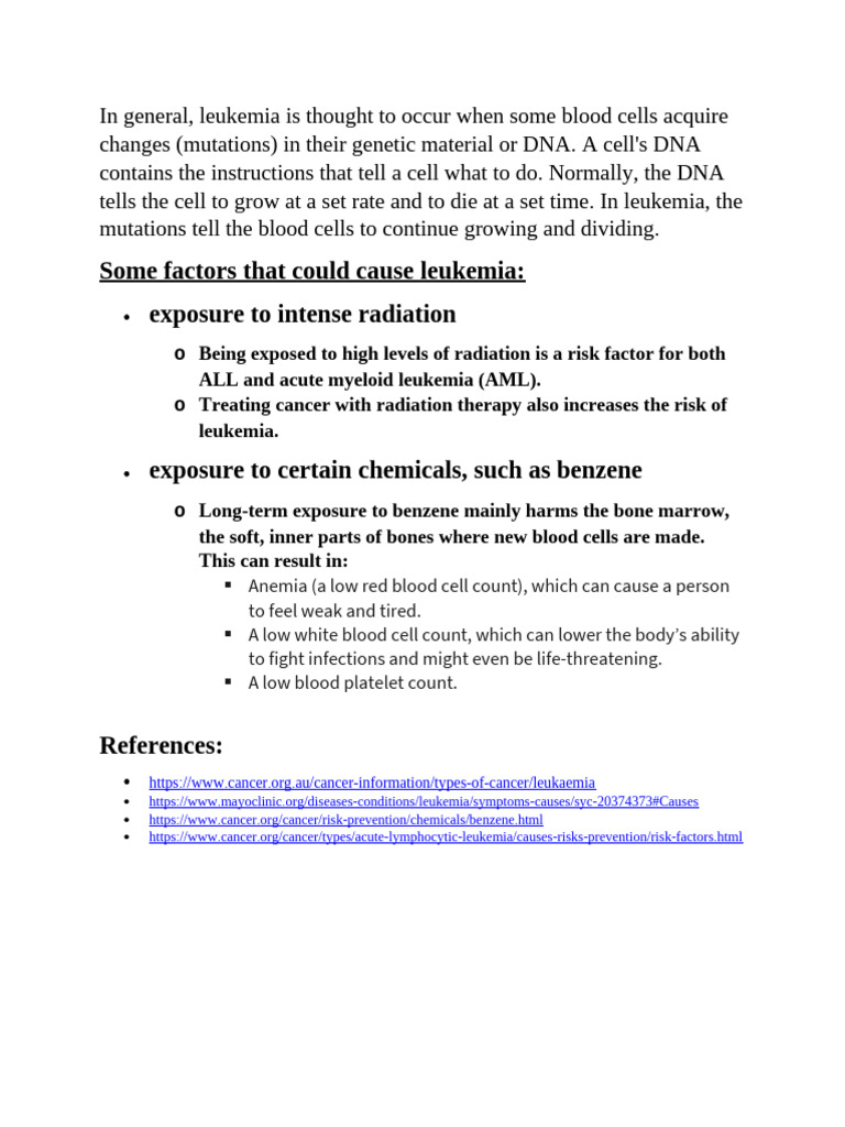 Causes and Risk Factors of Leukemia | PDF