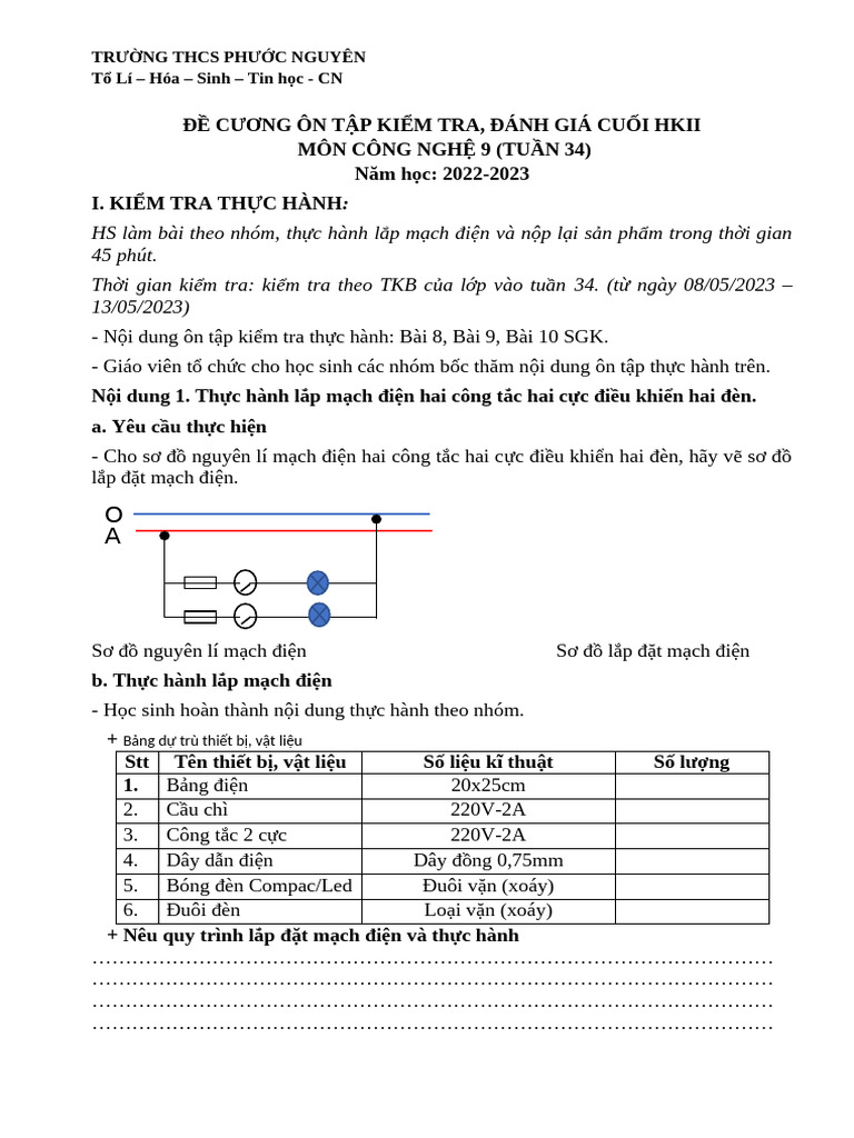 De Cuong On Tap Kiem Tra Cuoi Hkii cn9 | PDF