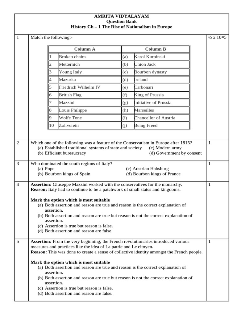 Nationalism in Europe: Class 10 Worksheet | PDF | Nationalism | Reason