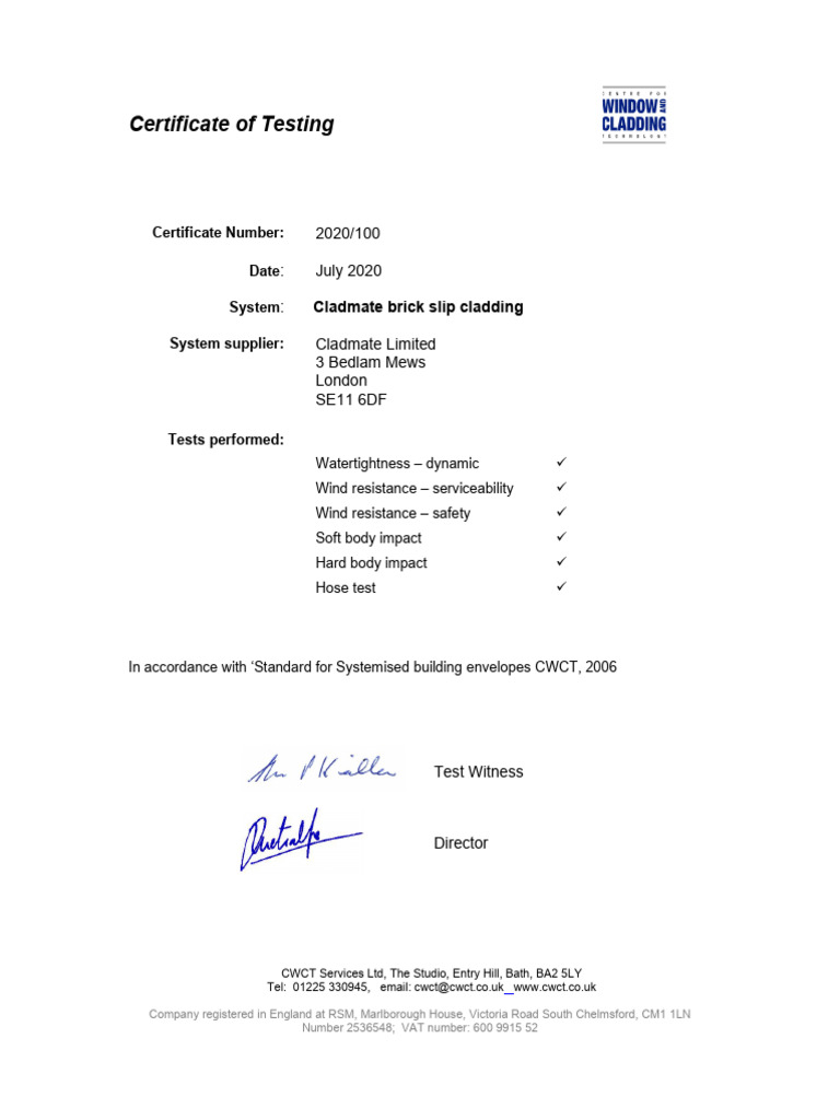 Cladmate Brick Slip Cladding CWCT | PDF | Window | Wall