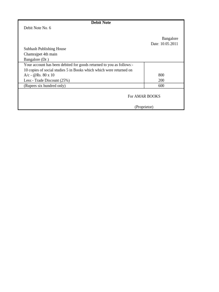 Debit Note for Returned Books | PDF