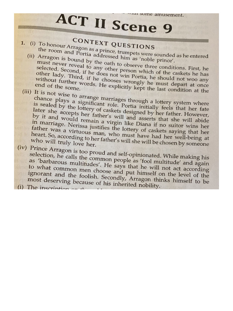 The Merchant of Venice Act 2 Scene 9 RTC 1 | PDF