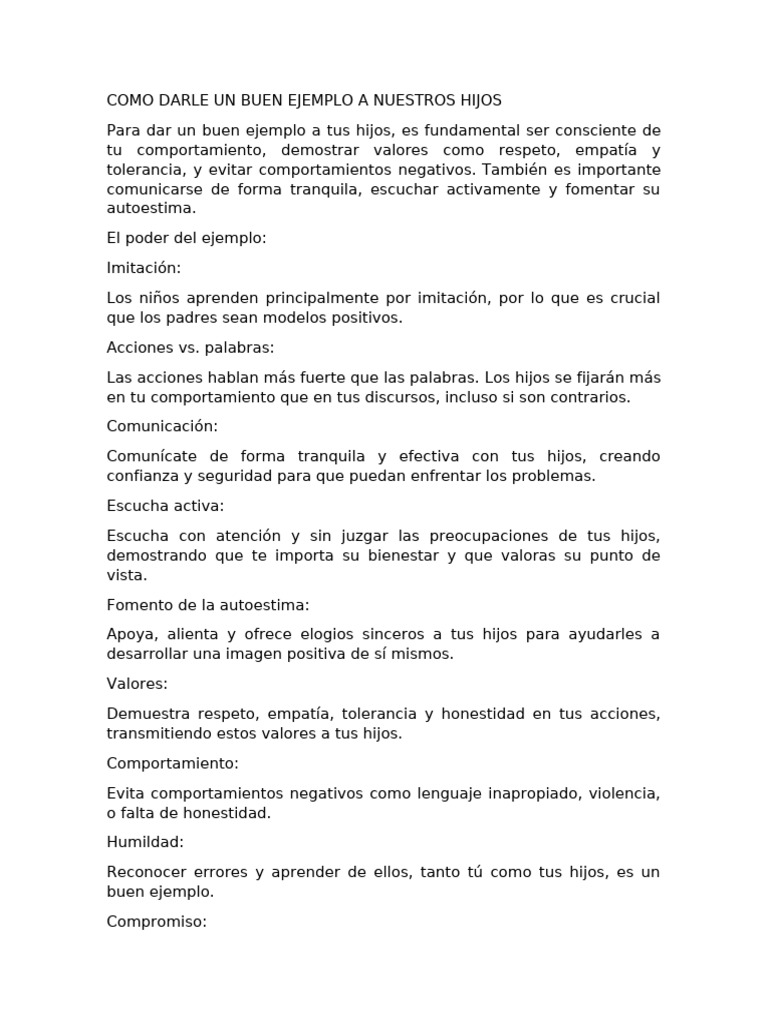 Como Darle Un Buen Ejemplo A Nuestros Hijos | PDF