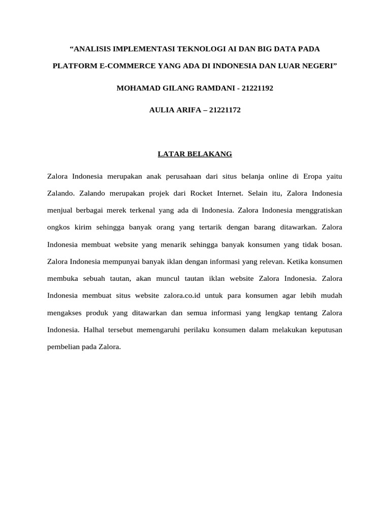 ANALISIS IMPLEMENTASI TEKNOLOGI AI DAN BIG DATA PADA PLATFORM E | PDF