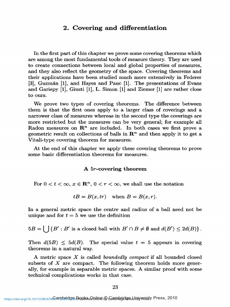 GEOMETRY OF SETS AND MEASURES IN EUCLIDEAN SPACES - Covering - and - Differentiation | PDF ...