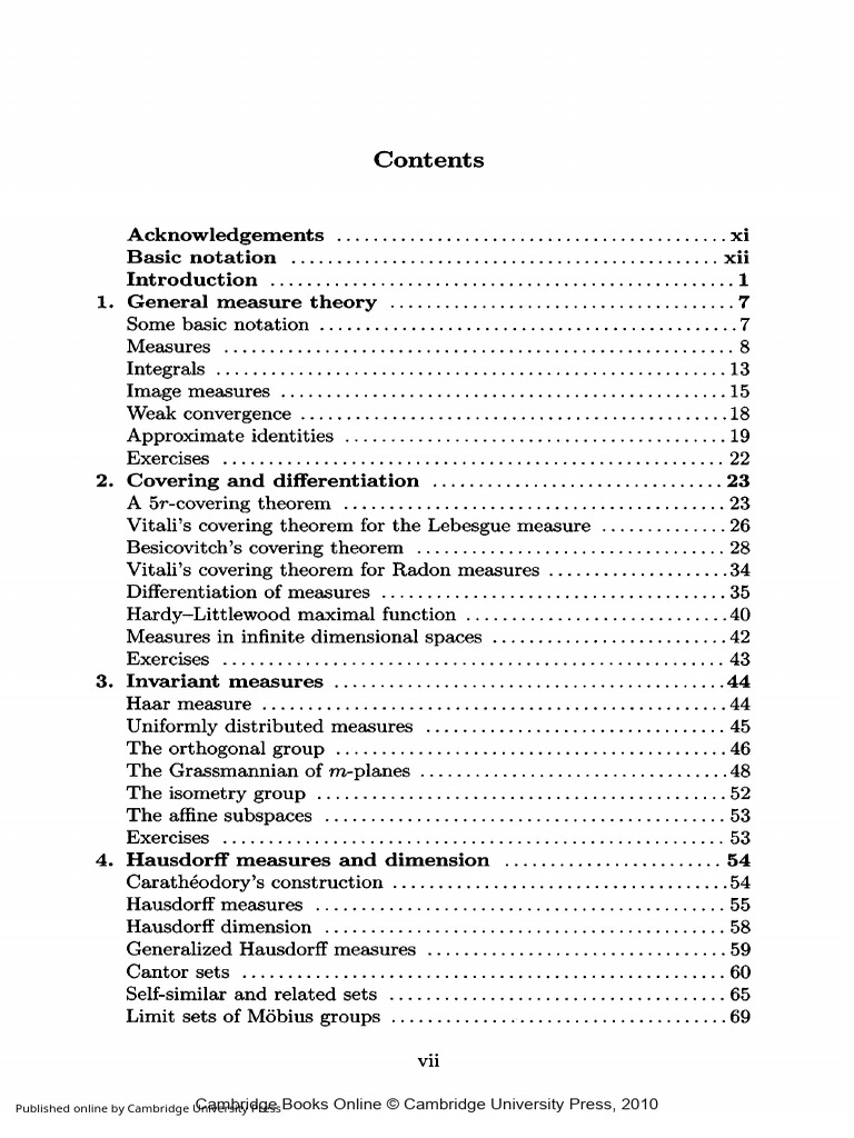 GEOMETRY OF SETS AND MEASURES IN EUCLIDEAN SPACES - Contents | PDF | Measure (Mathematics ...