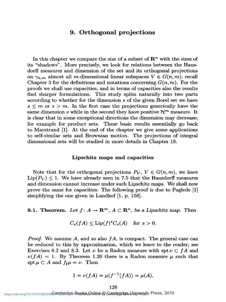 GEOMETRY OF SETS AND MEASURES IN EUCLIDEAN SPACES - Orthogonal - Projections | PDF ...