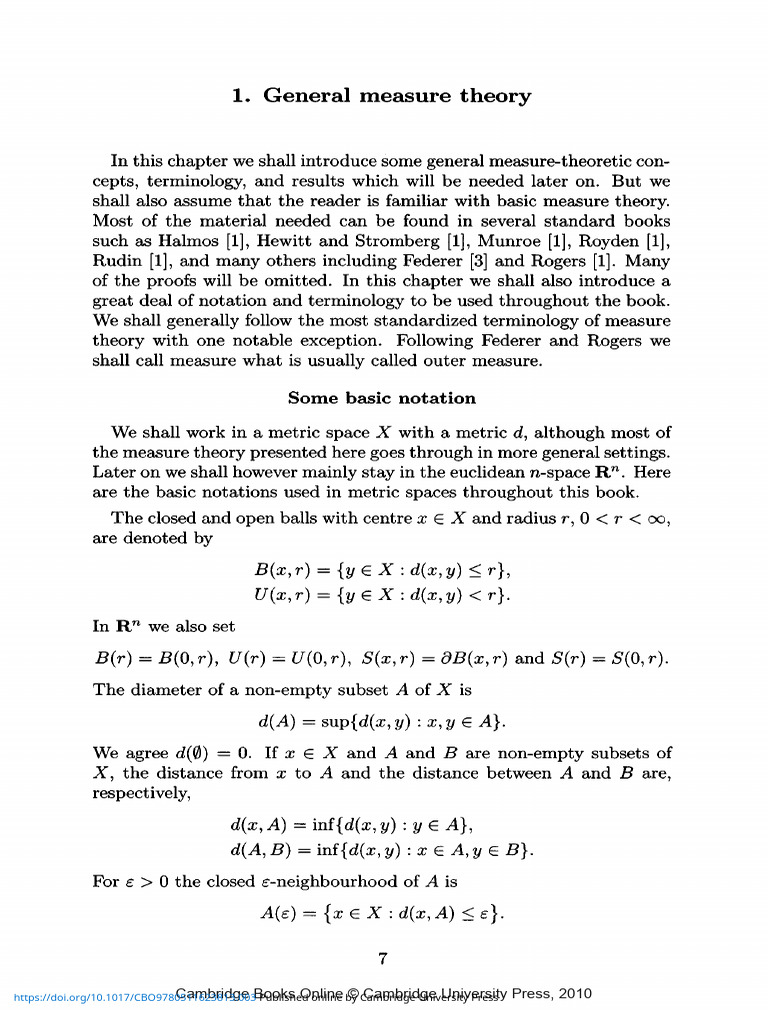 GEOMETRY OF SETS AND MEASURES IN EUCLIDEAN SPACES - General - Measure - Theory | PDF | Measure ...