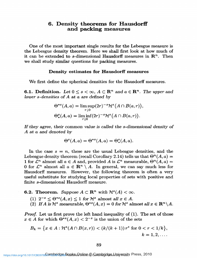 GEOMETRY OF SETS AND MEASURES IN EUCLIDEAN SPACES - Density - Theorems - For - Hausdorff - and ...