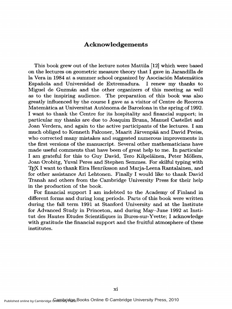 GEOMETRY OF SETS AND MEASURES IN EUCLIDEAN SPACES - Acknowledgements | PDF