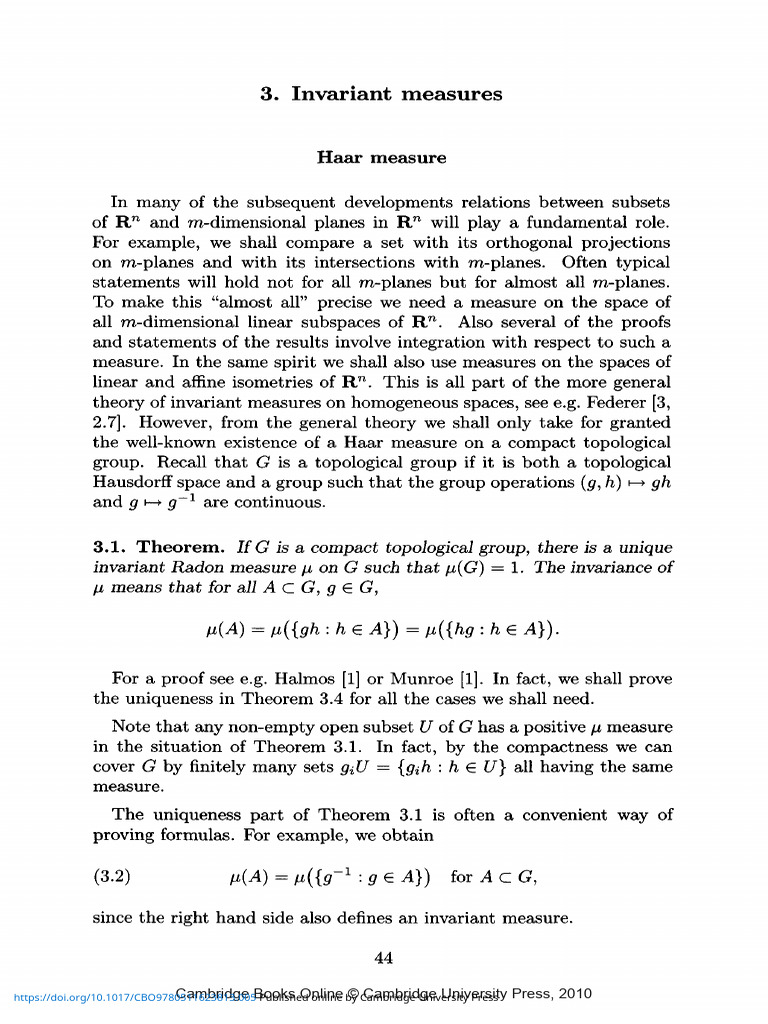 GEOMETRY OF SETS AND MEASURES IN EUCLIDEAN SPACES - Invariant - Measures | PDF | Measure ...