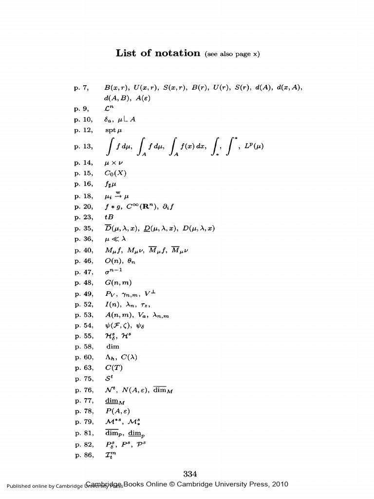 GEOMETRY OF SETS AND MEASURES IN EUCLIDEAN SPACES_List_of_notation | PDF
