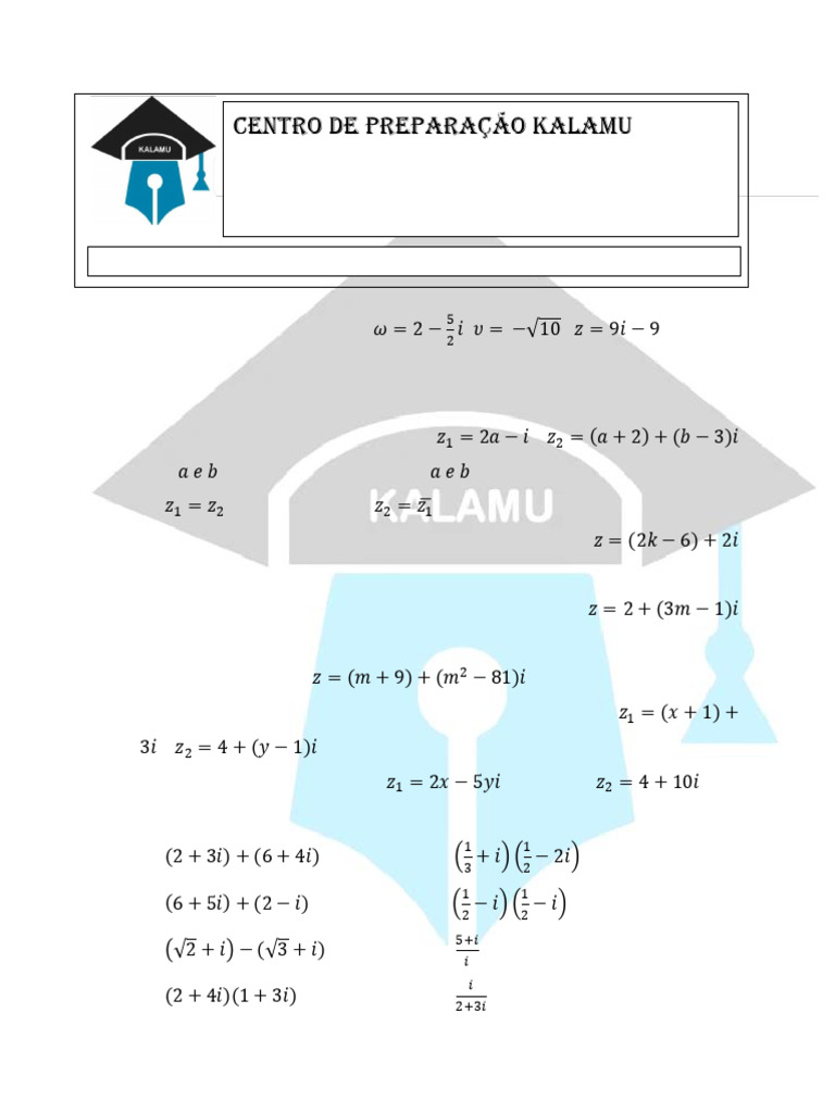 ficha de nr complexos | PDF | Número complexo | Matemática
