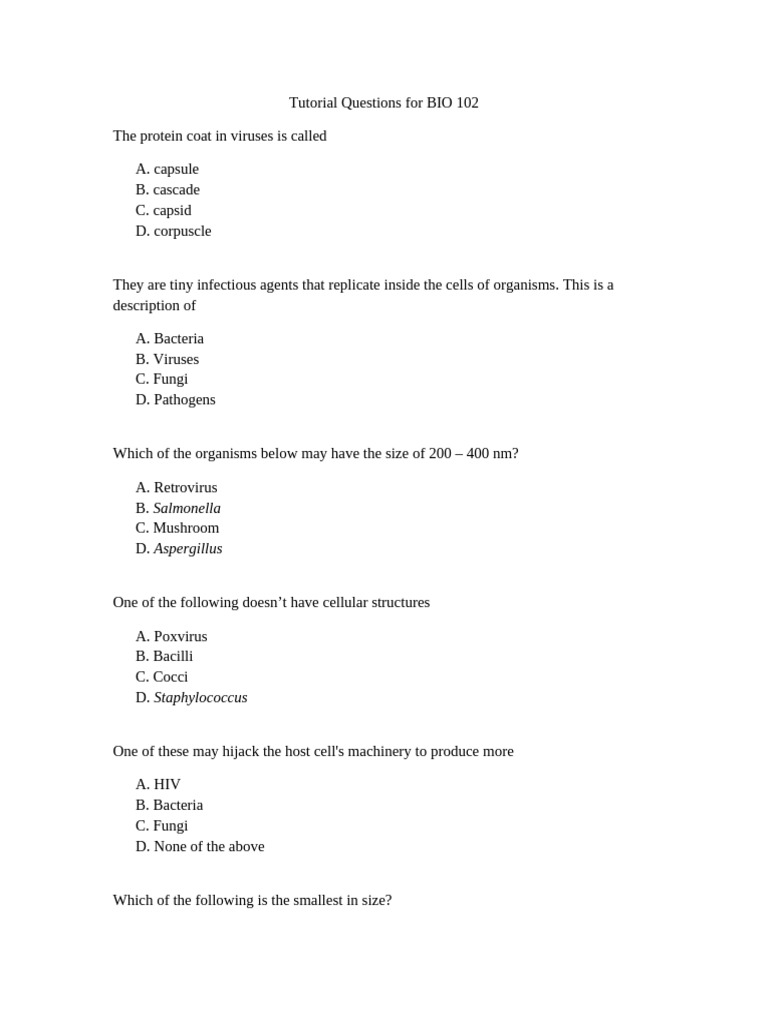BIO 102 Virus and Bacteria Quiz Questions | PDF | Virus | Fungus