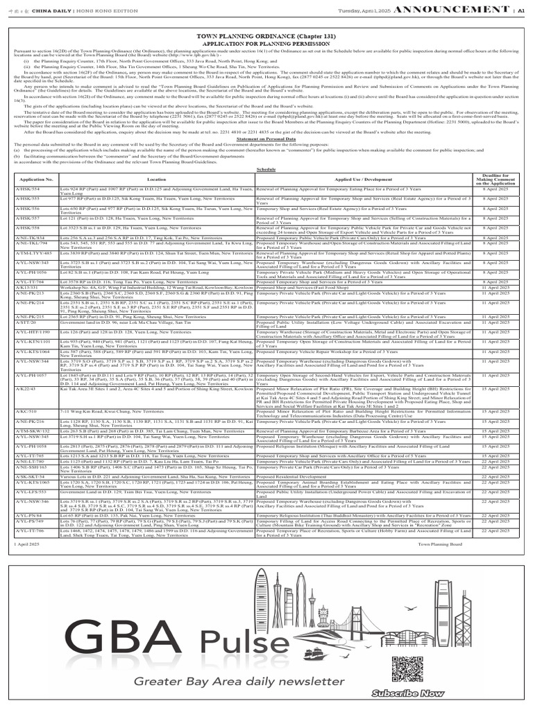 Town Planning Ordinance (Chapter 131) : Application For Planning ...