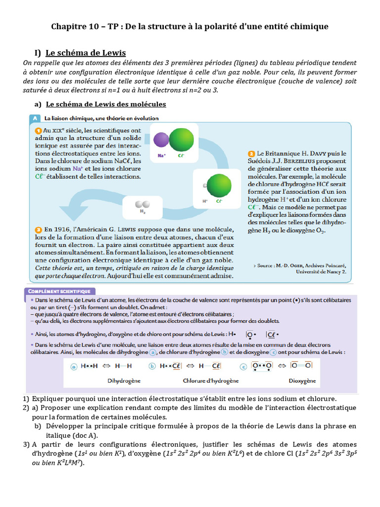 Schéma de Lewis et polarité des molécules | PDF | Polarité (chimie ...