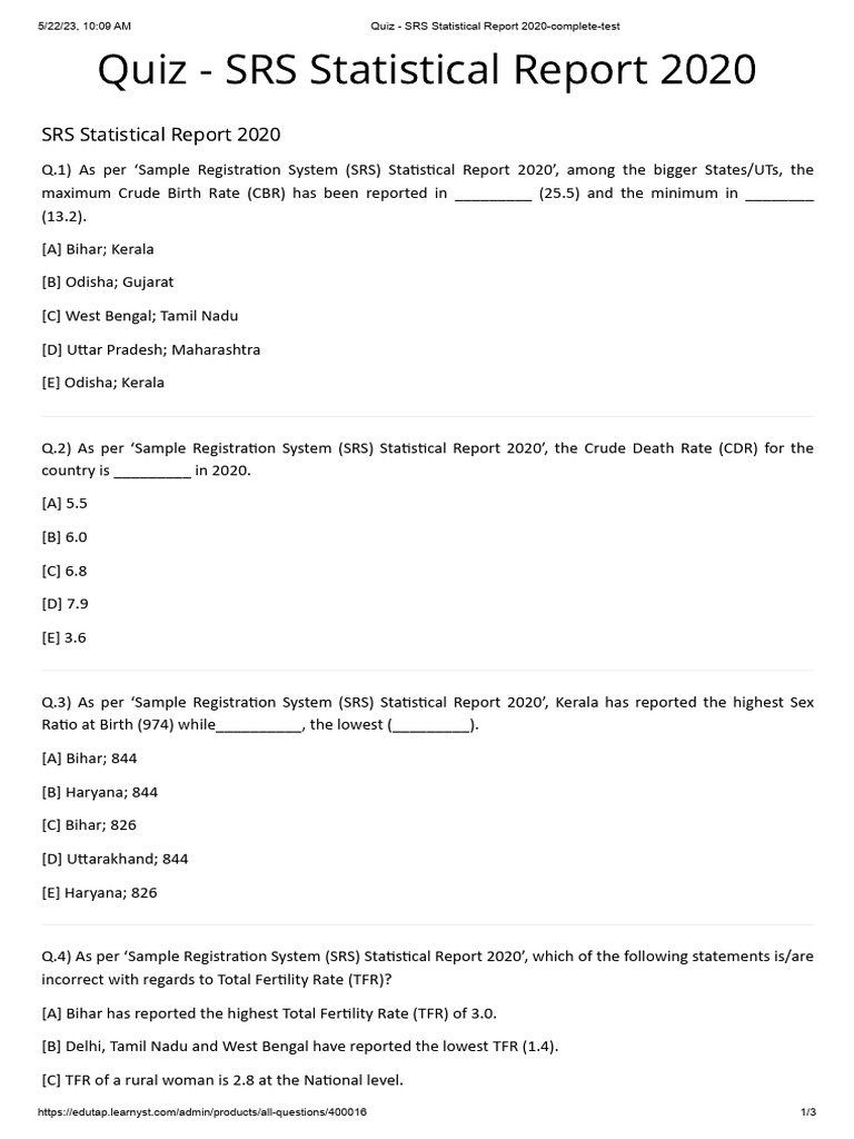 Quiz_-_SRS_Statistical_Report_2020-complete-test_lyst8855 | PDF | Total ...