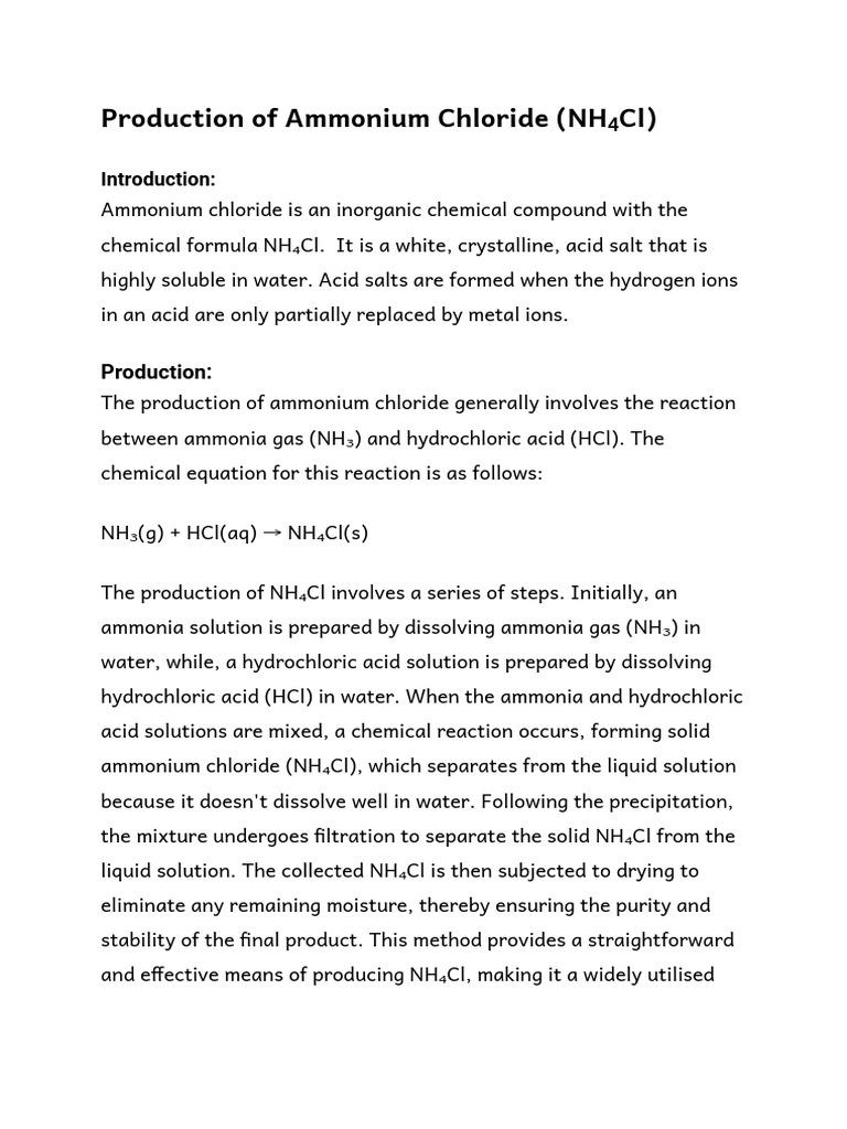 Production of Ammonium Chloride (NH CL) | PDF