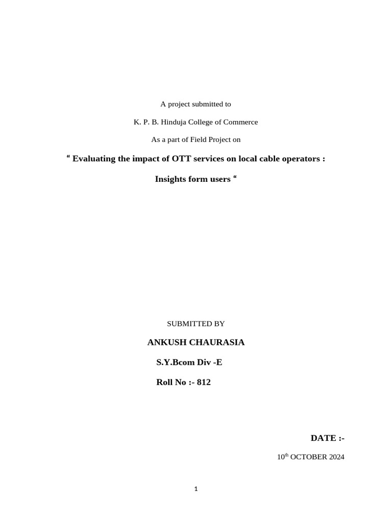 Ankush Chaurasia Field Project | PDF | Consumer Behaviour | Video On Demand