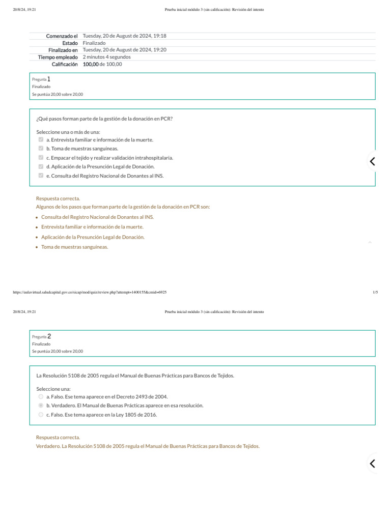 Prueba Inicial Módulo 3 - (Sin Calificación) - Revisión Del Intento | PDF | Transplante de ...